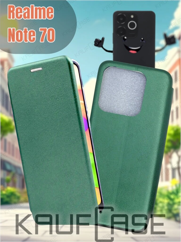 Чехол-книжка KaufCase для Realme Note 70 (6.74"), темно-зеленый