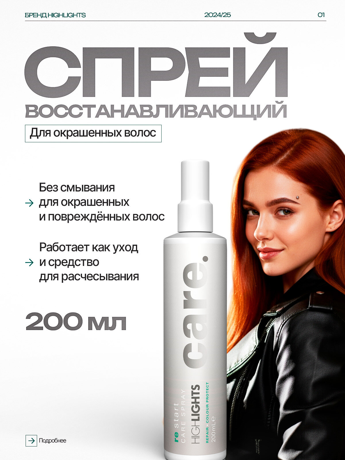 Восстанавливающий спрей Highlights Restart Care Spray средство несмываемое для восстановления окрашенных волос, профессиональный уход, 200 мл