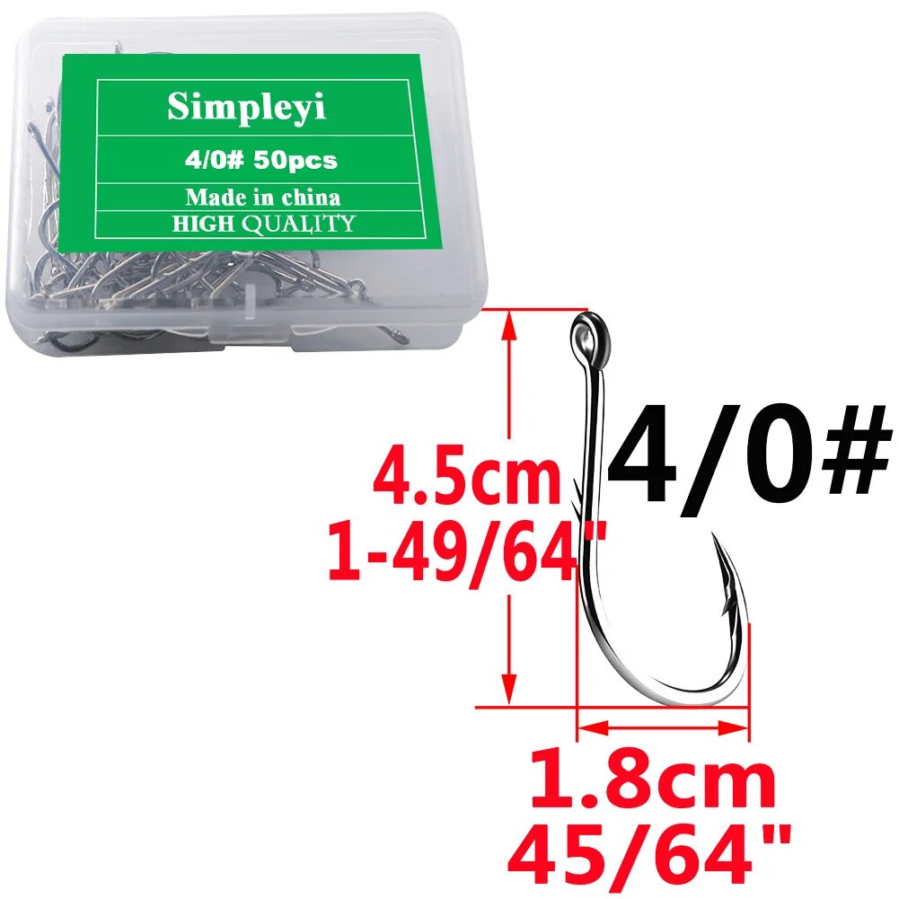 Рыболовные крючки Simpleyi 4/0#, 50шт, 4.5см