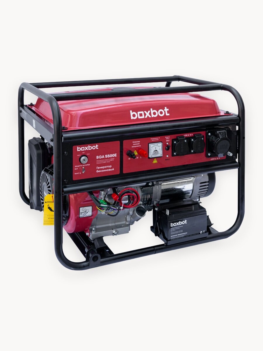 Генератор бензиновый Boxbot, 5.5 кВт, 25 л, электростарт, розетки 2*16A + 1*32A, клеммы ~230 В, свеча BOSCH, BGA 5500E