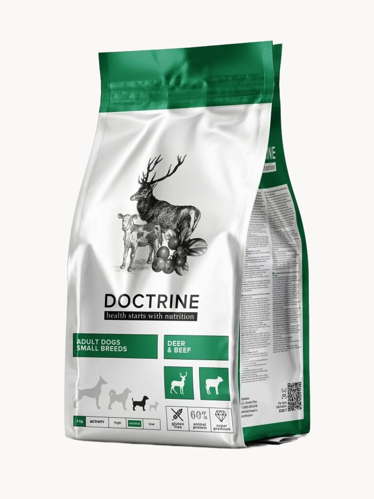 Корм для собак сухой мелких пород с телятиной и олениной, беззерновой, 3 кг