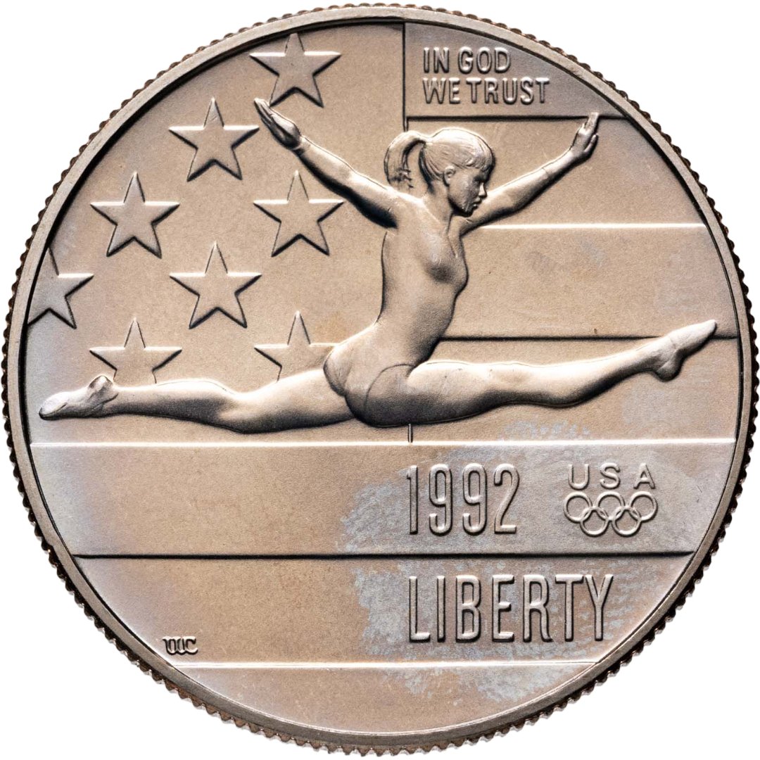 США 50 центов 1/2 доллара 1992 "Олимпийские игры в Барселоне", Мельхиор медь-никель, в сохранности AU-UNC