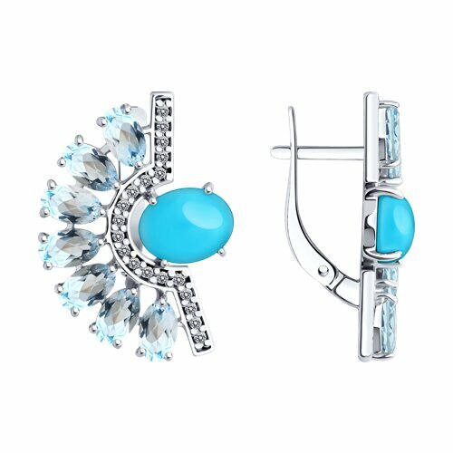 Серьги, серебро, 925 проба, родирование, фианит, топаз, бирюза