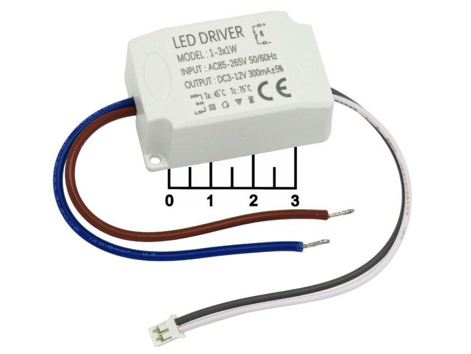 Драйвер светодиода 300mA/ 3-12VDC 85-265VAC (1-3)*1W
