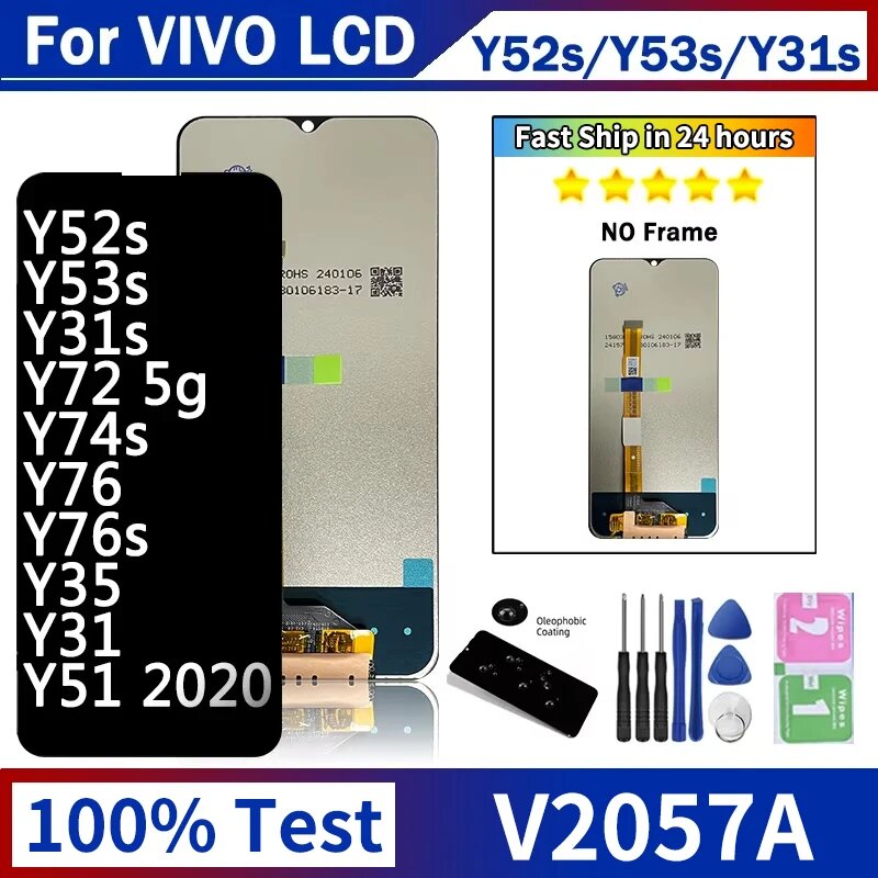 6,58 "IPS для Vivo Y52s Y53s Y31s Y72 5g Y74s Y76 Y76s Y35 Y31 Y51 2020 Замена дигитайзера сенсорного экрана ЖК-дисплея Y53S LCD