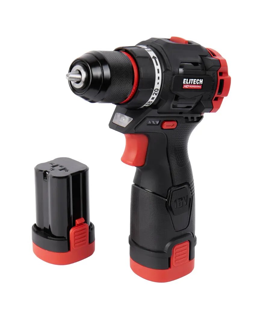 Дрель-шуруповерт аккумуляторная Elitech HD CD 16L2, 16 В Li-ion 2x2 Ач