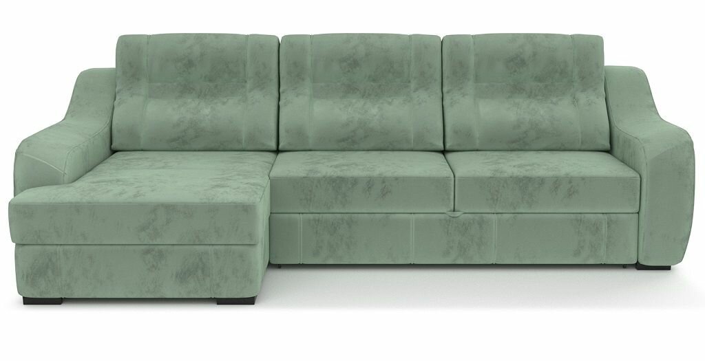 Угловой диван-кровать, раскладной, высоковыкатной, PUSHE Ройс, левый угол, зеленый Nebby 915