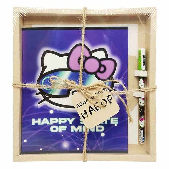 Канцелярский подарочный набор Centrum "Hello Kitty неон" тетрадь 48 листов клетка - 2 шт, синяя шариковая ручка (75515)