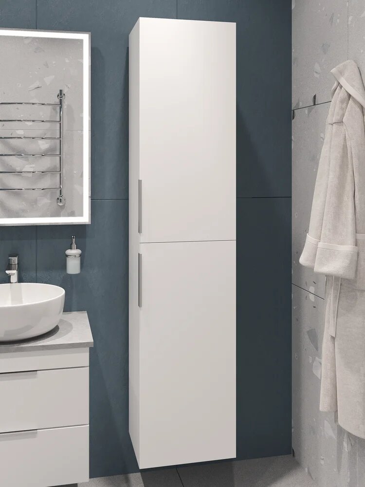 Шкаф-пенал для ванной STWORKI Копенгаген 170 подвесной, 38 см, белый, глянцевый, с дверками, фурнитура хром, из МДФ