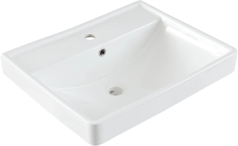Мебельная раковина Aquanet Ирис 60 накладная, фаянсовая, со встроенным сливом-переливом, белая, раковина для ванной, прямоугольная