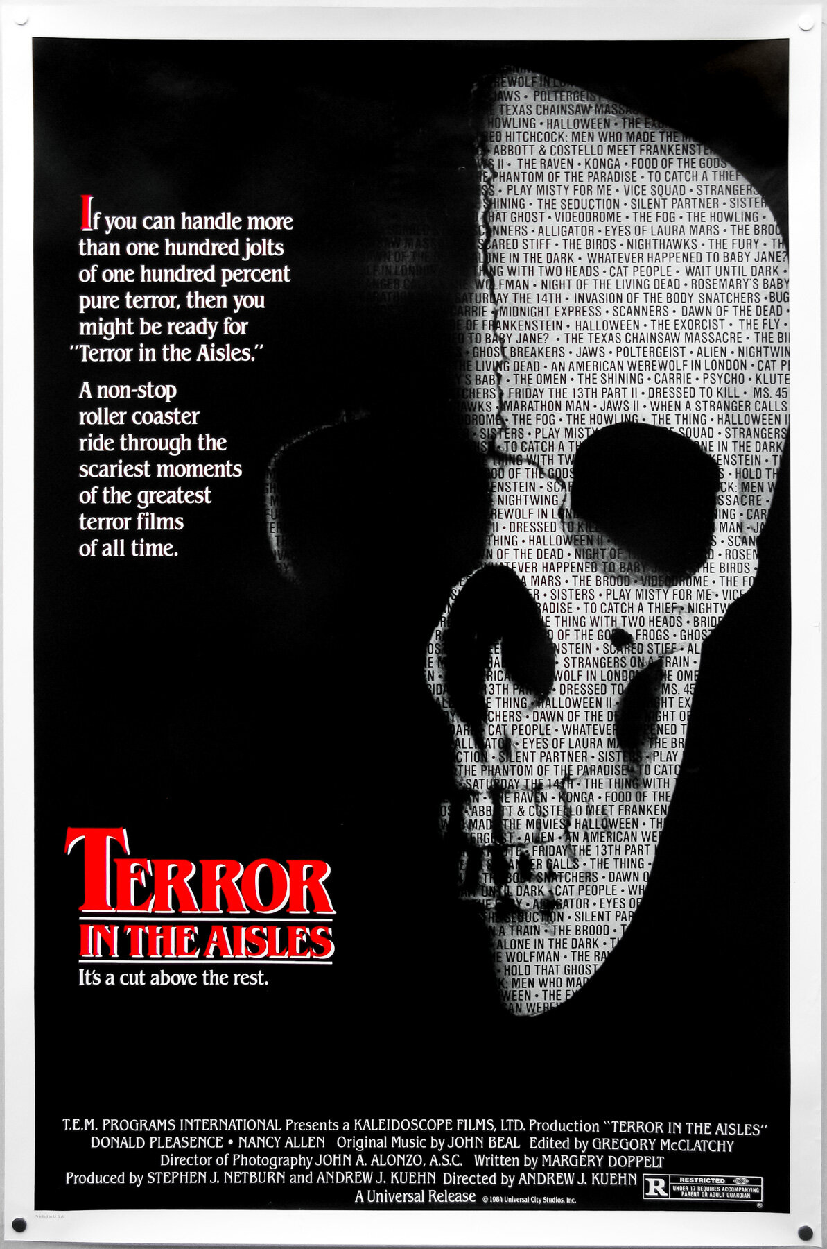 Плакат, постер Ужас в кинотеатре (Terror in the Aisles) 1984 (документальный) на бумаге, размер 21х30см