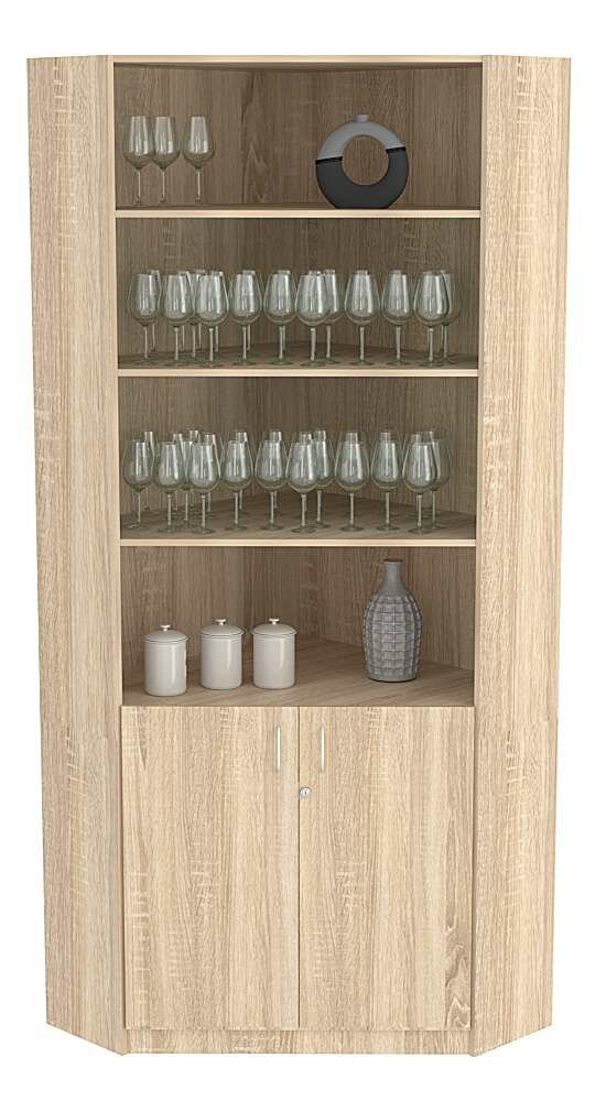 Высокий стеллаж угловой из ДСП серии Эконом Н-2400 мм №5-2 (торец 300 мм) с дверцами 810 мм, Дуб сонома