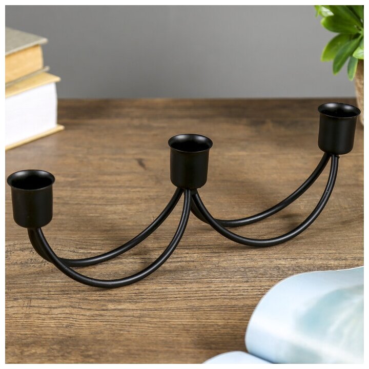 Подсвечник металл на 3 свечи 'Качели' чёрный 8,5х26,5х5,5 см