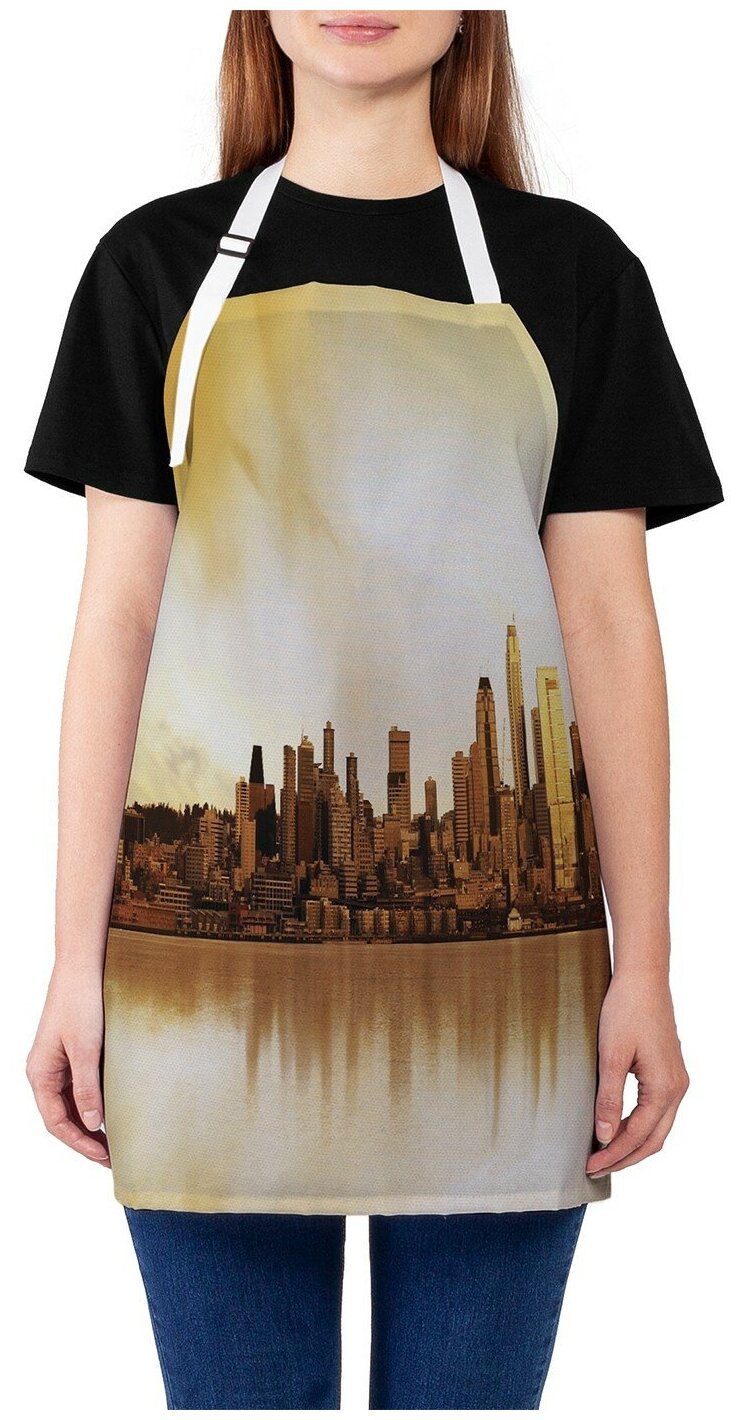 Фартук для кухни тканевый "Город на берегу" / водоотталкивающий, универсальный размер , JoyArty