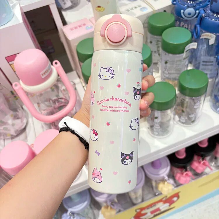 Термос-кружка Miniso Sanrio серии 316 Magic Bullet с крышкой, 500 мл, для холодной воды, с мультяшным дизайном бежевый
