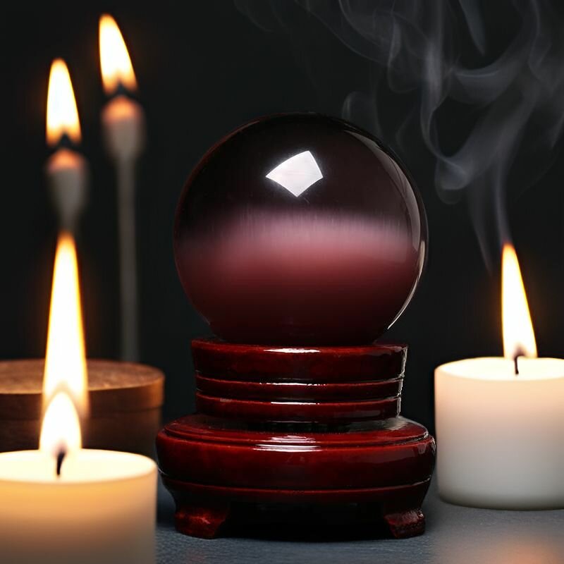 Фиолетовый кошачий глаз Магический хрустальный шар, гадание, ритуал, Диаметр 4 см, С основанием