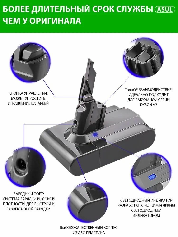 Аккумулятор Dyson V7 SV11 21.6V 8000mAh сменный акб для беспроводного вертикального пылесоса Animal Motorhead Cord-free Absolute Fluffy