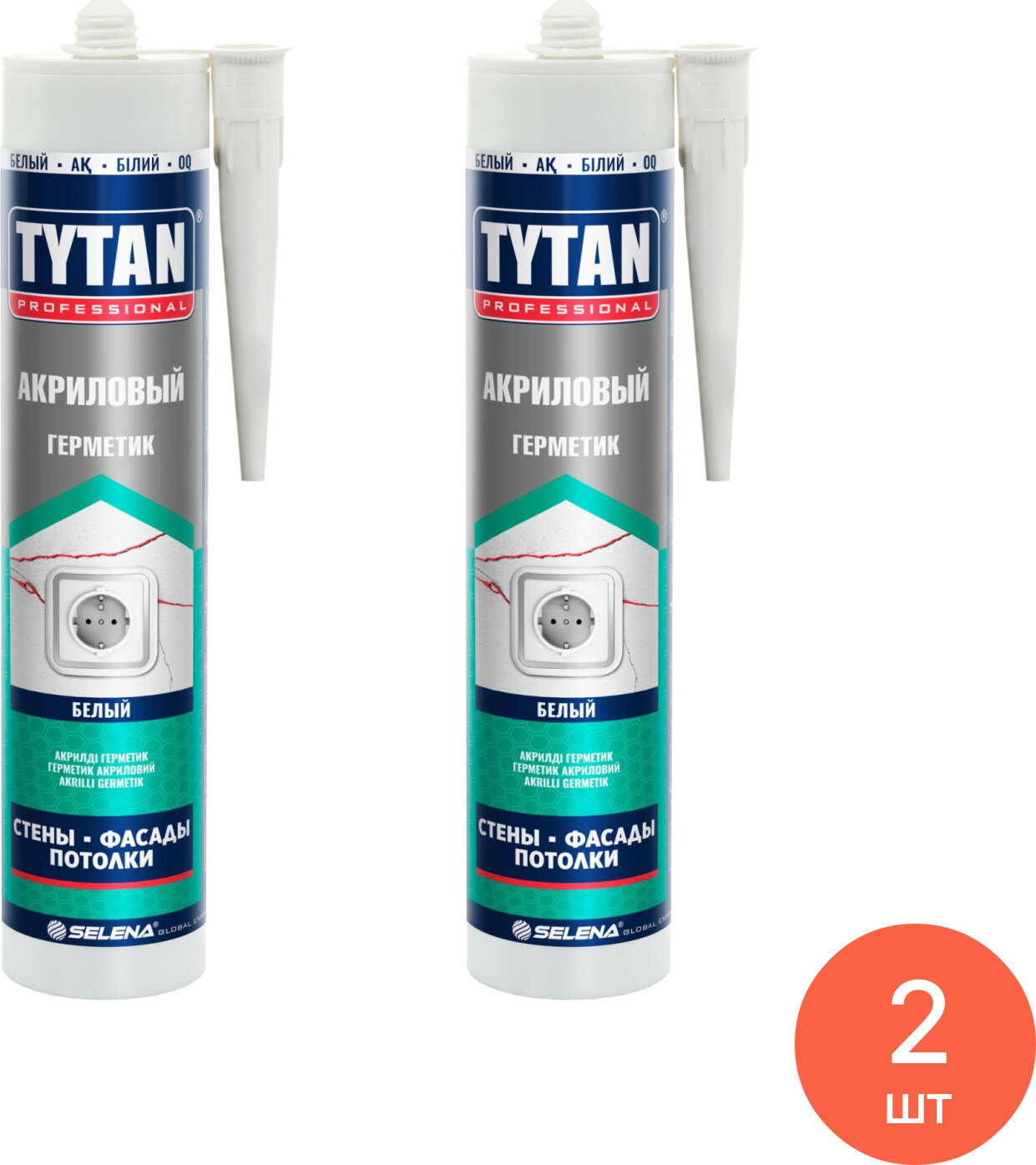Герметик акриловый TYTAN Professional / Титан Профессионал универсальный, белый, 280мл / строительство и ремонт (комплект из 2 шт)