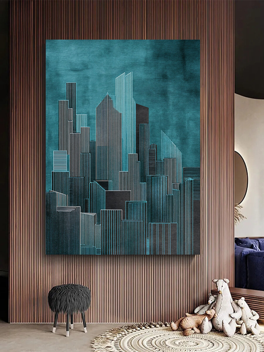Интерьерная картина на стену вертикальная - "Город / Пейзаж / Небоскребы" , 60х80 см.