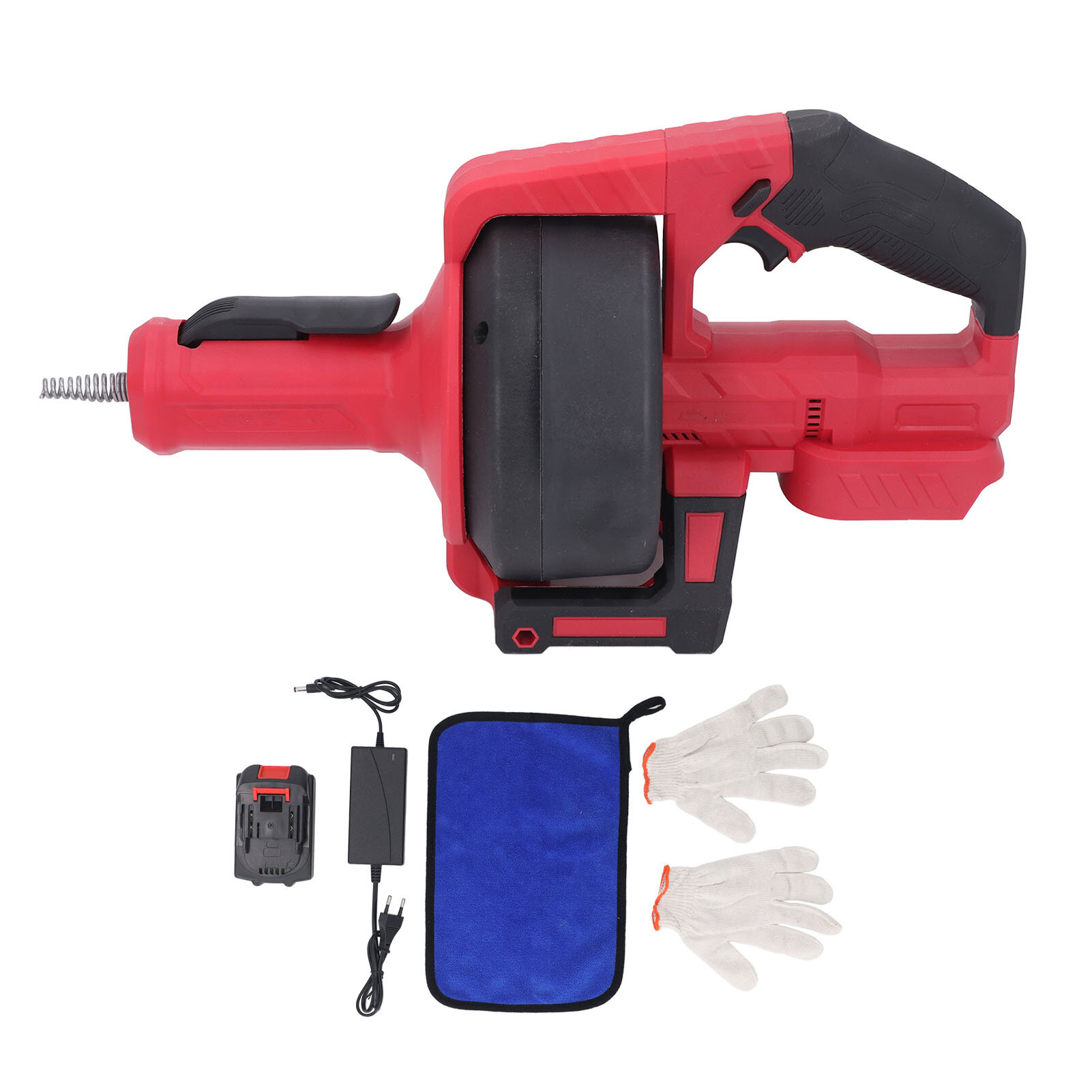 Электрический дренажный шнек 7м 21V для труб 3/4"-2" (красный, EU Plug)