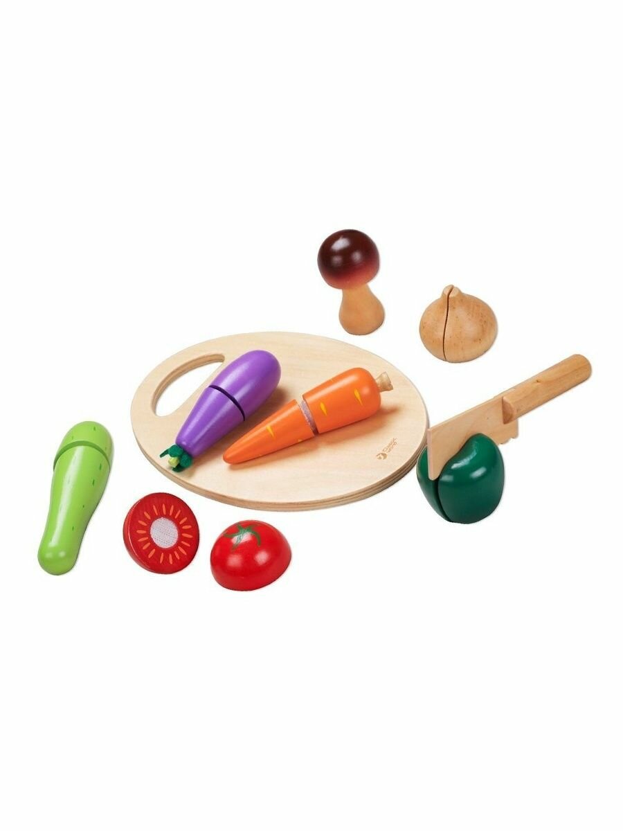 CLASSIC WORLD Игровой набор нарезаем овощи деревянный с доской и ножом