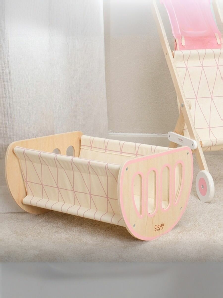 CLASSIC WORLD Деревянная кроватка для кукол 2 в 1 качалка и колыбель до 35 см