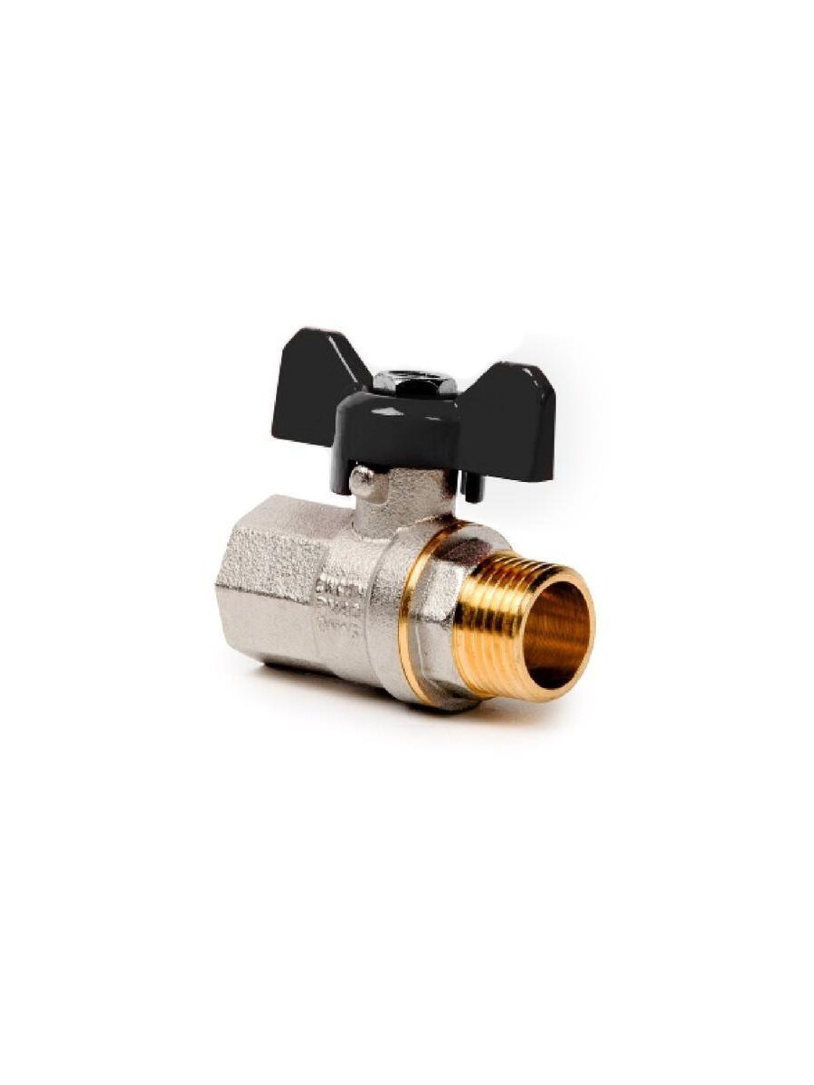 Кран шаровой ручка бабочка латунь внутр./наружн. резьба 1дюйм PN40 никель (инд. упак.) RTP 34879