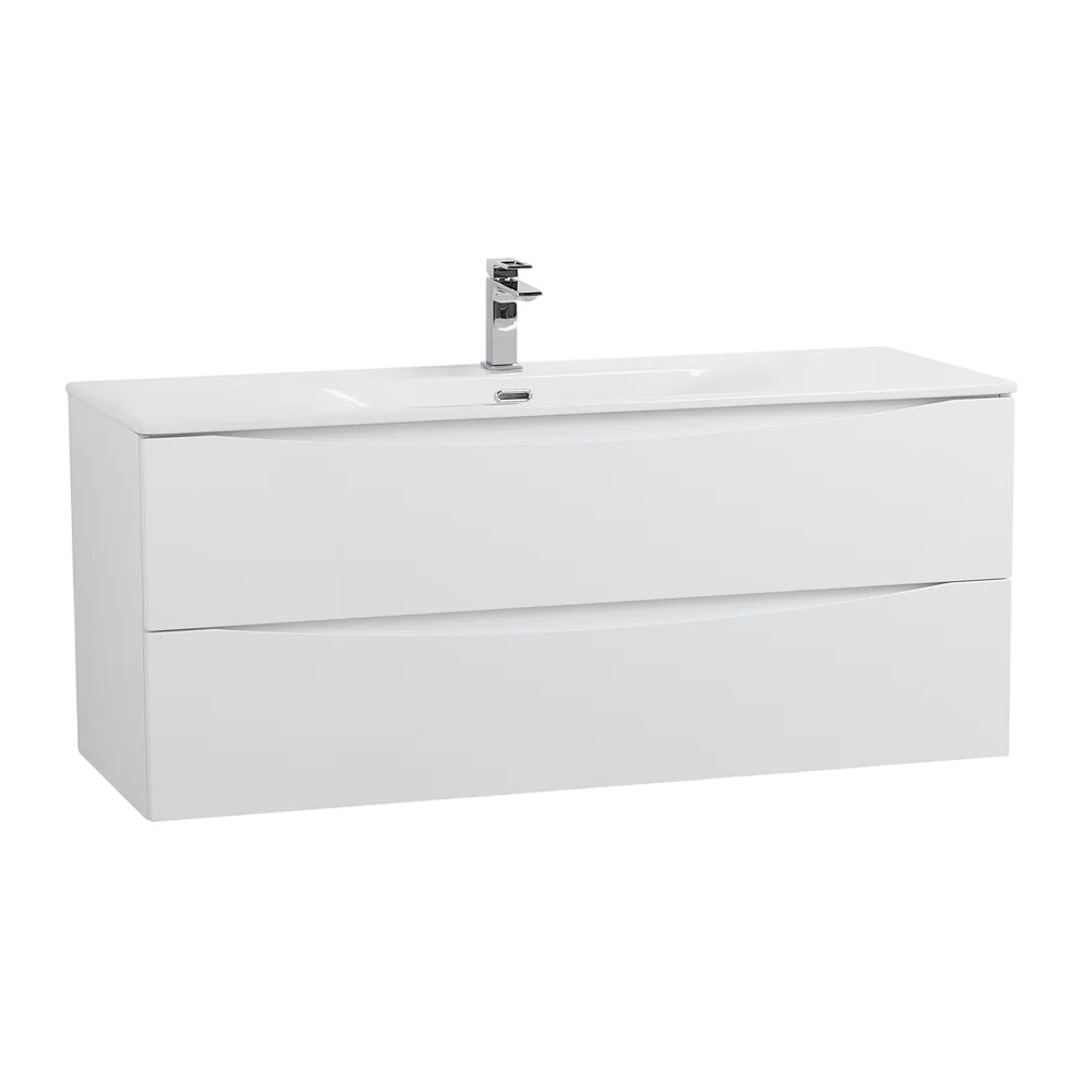 Тумба с раковиной BelBagno Marino-cer-n 120 подвесная, 121 см, белая, глянцевая, из МДФ, с ящиками, раковина для ванной фаянсовая, прямоугольная, встроенный слив-перелив