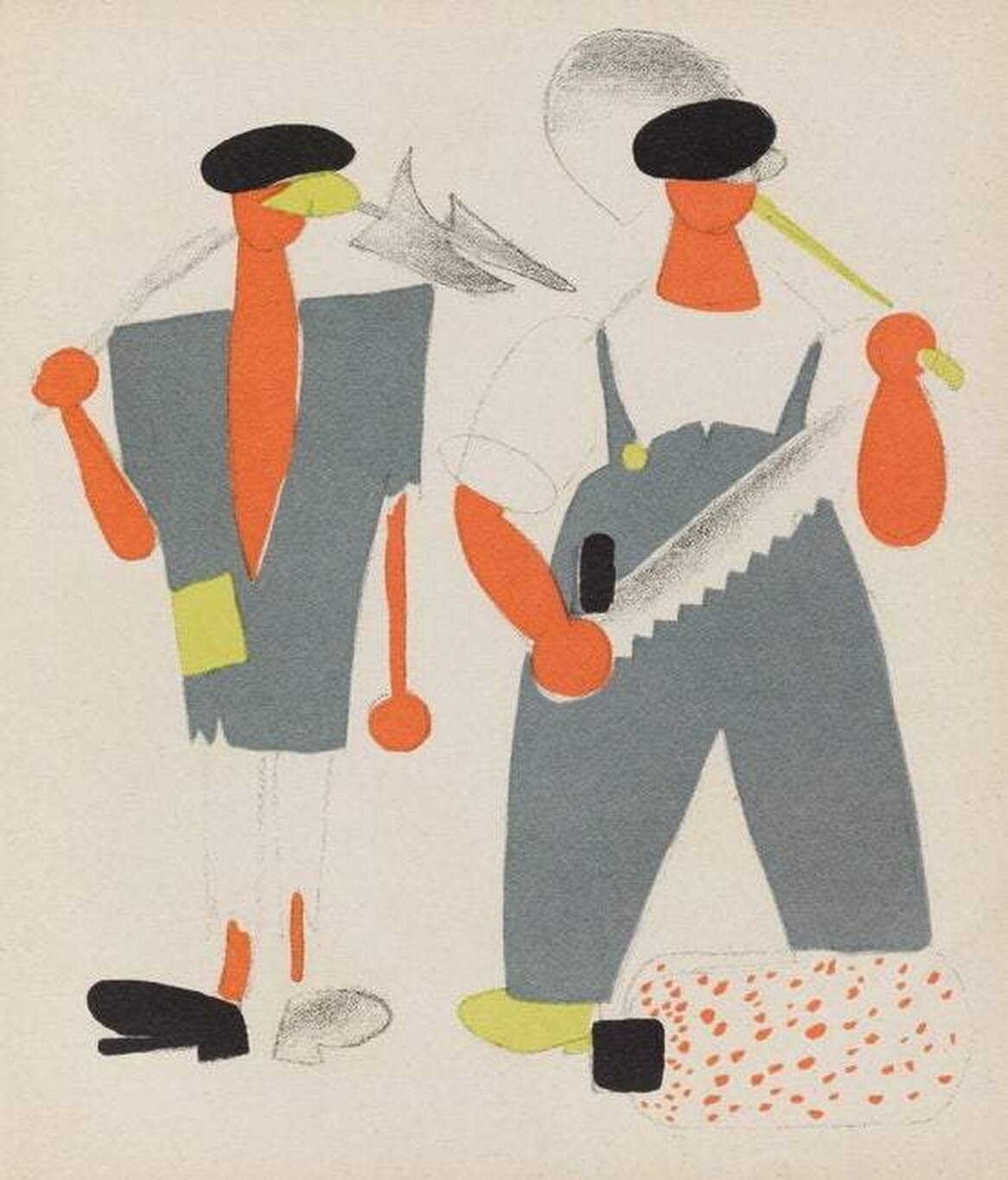 Плакат, постер рабочии с инструментами в авангардном стиле на бумаге, размер 21х30см