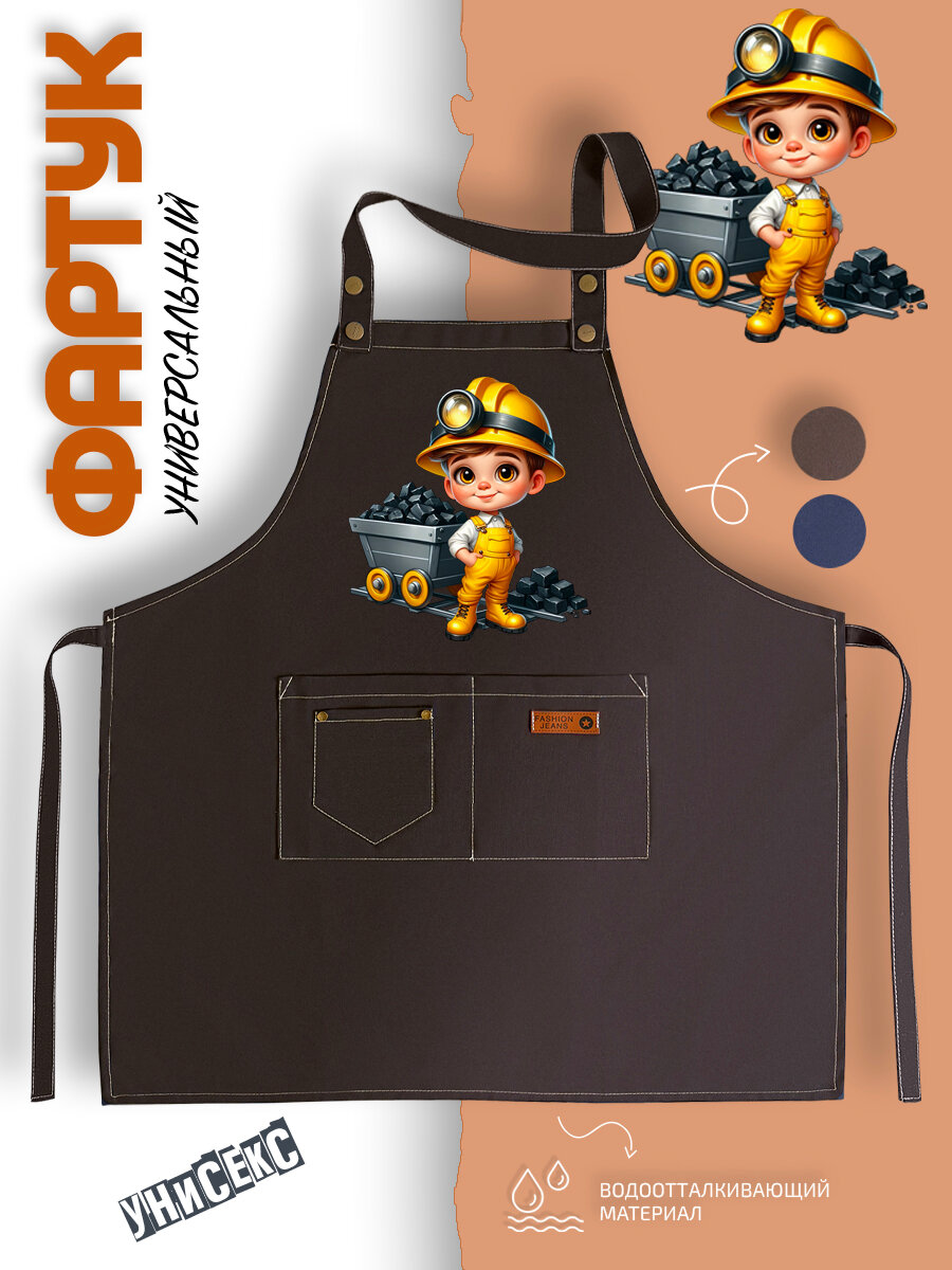 Фартук кухонный ребенок шахтер в каске универсальный с принтом поварской