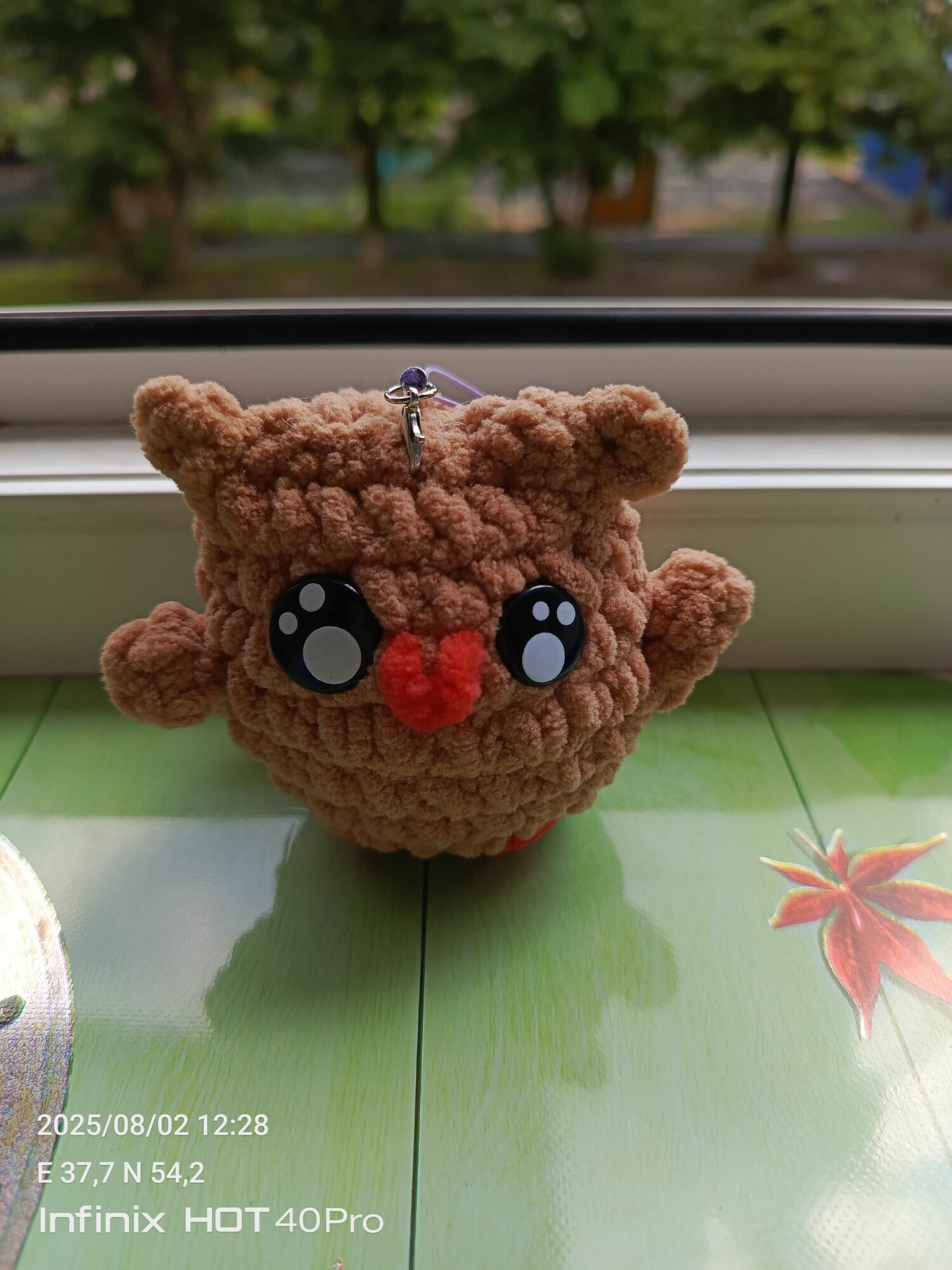 Мягкая игрушка Сова, плюш, ручной работы, цвет белый/голубой