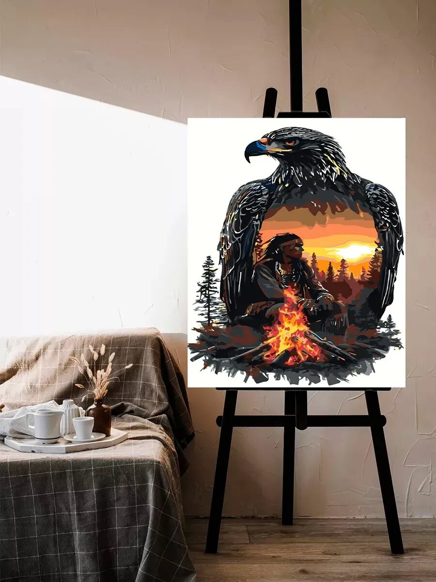 Картина по номерам Орел Птица Индеец Абстракция Животное