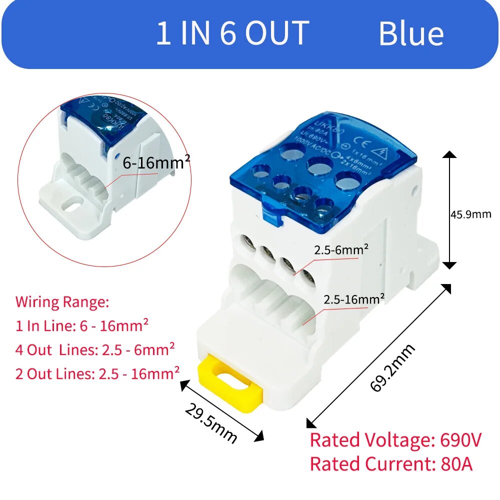 Клеммный блок 1 IN 6 OUT, UKK80A blue