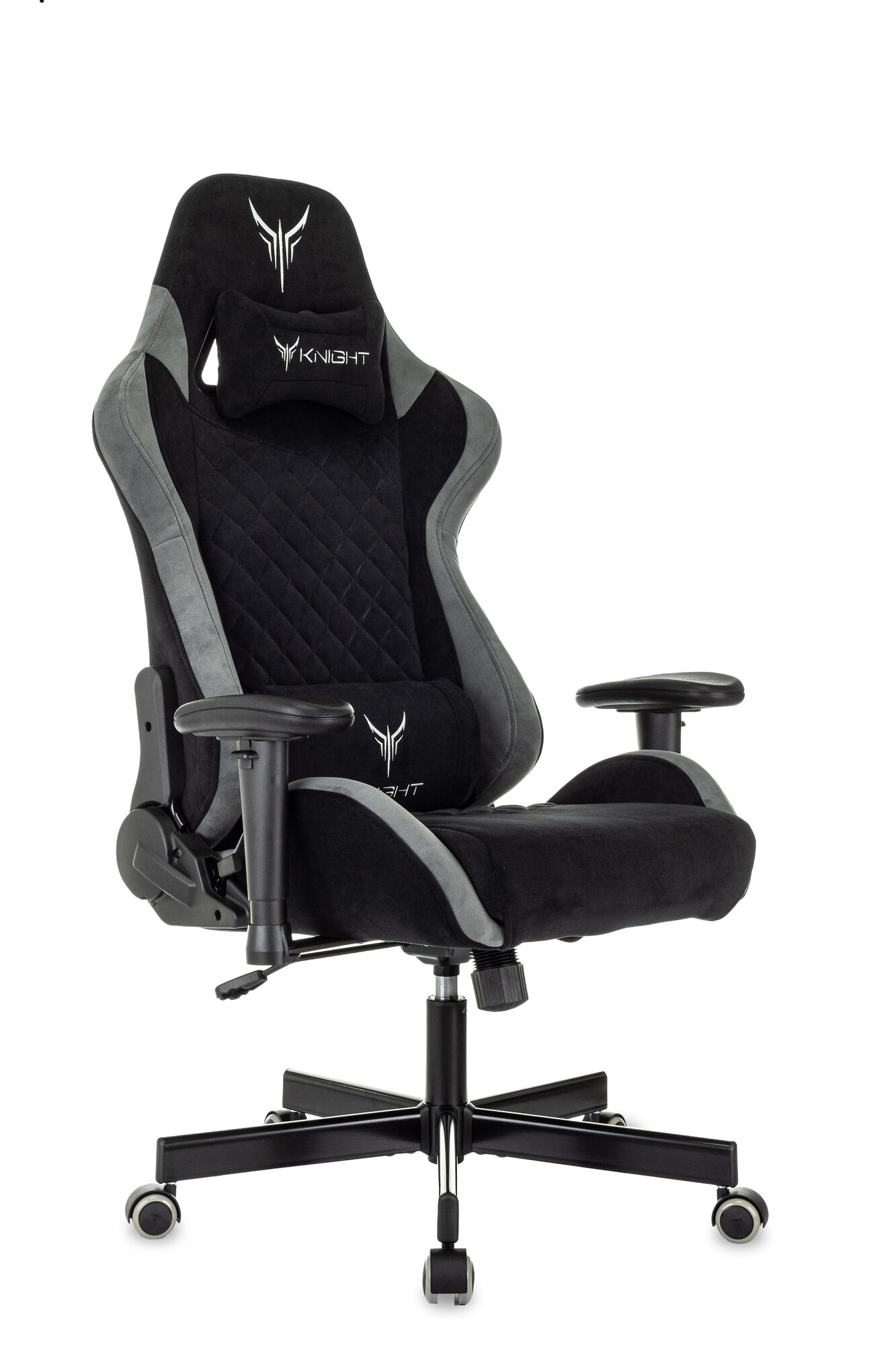 Кресло игровое Knight Regal Fabric черный/серый искусственная замша с подголов. крестов. металл