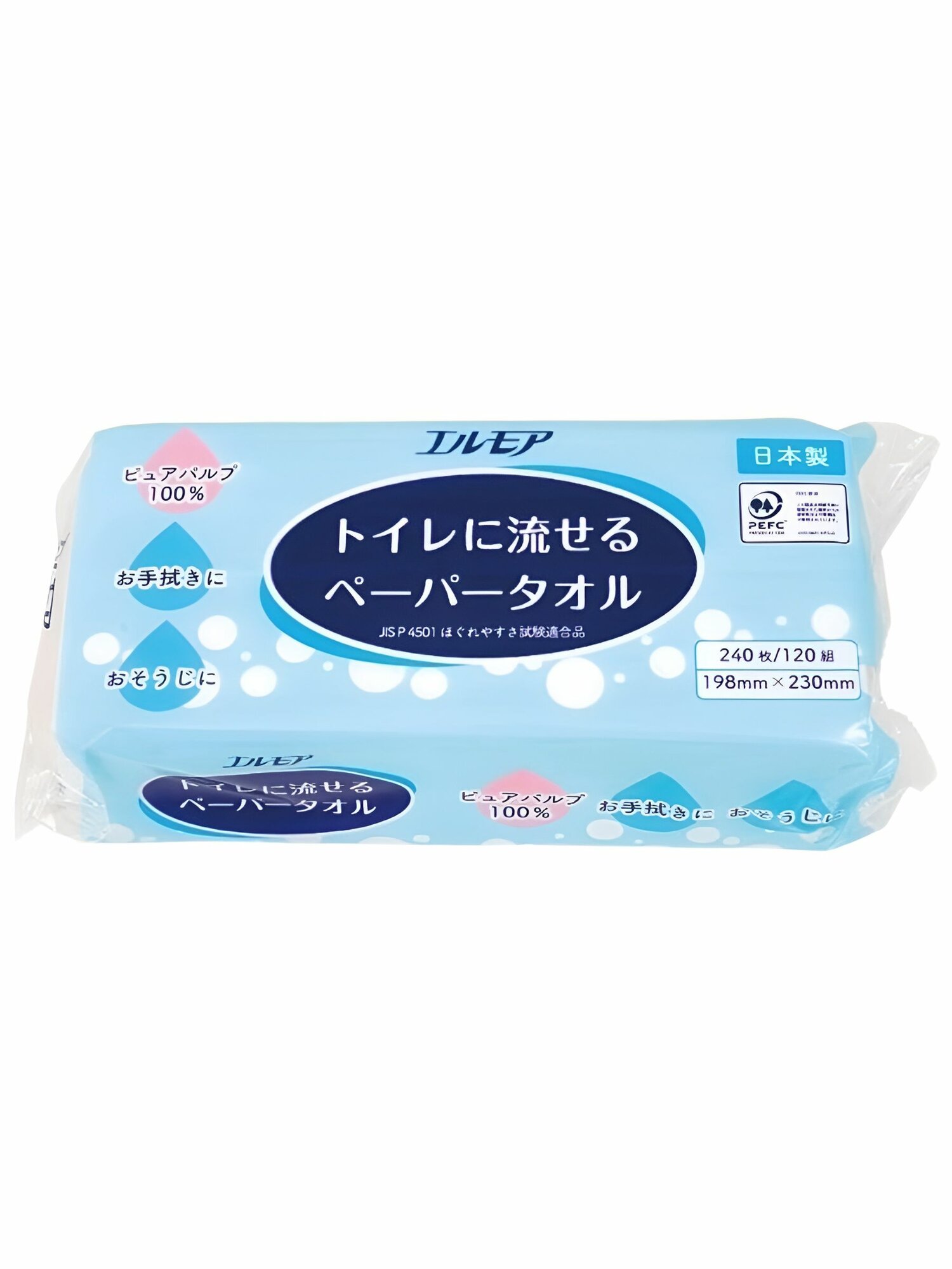 Kami Shodji ELLEMOI Бумажные двухслойные полотенца для кухни120 листов, Япония