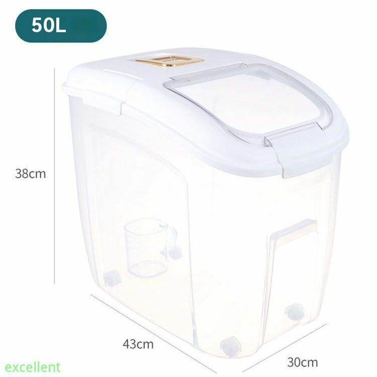 Контейнер для корма для домашних животных,50-литровый( около 25 кг) белый контейнер для корма домашних животных - большая емкость для хранения