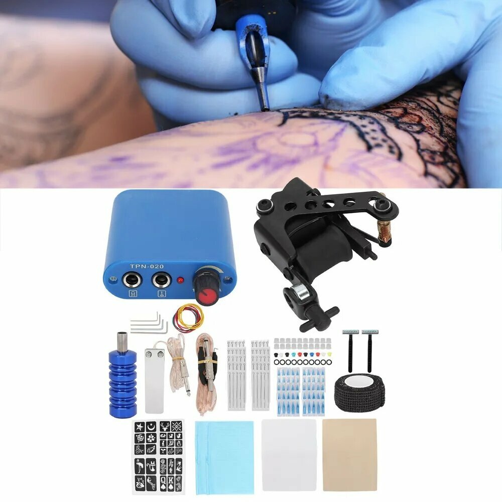 Комплект тату-машины с педалью и проводом, полный набор для начинающих, для татуировки на практике