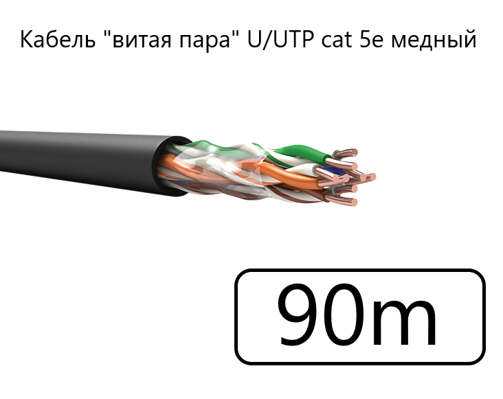 Кабель "витая пара" U/UTP cat 5e PVC LS нг(А)-LS 4*2*0,52, медный, черный 90 метров