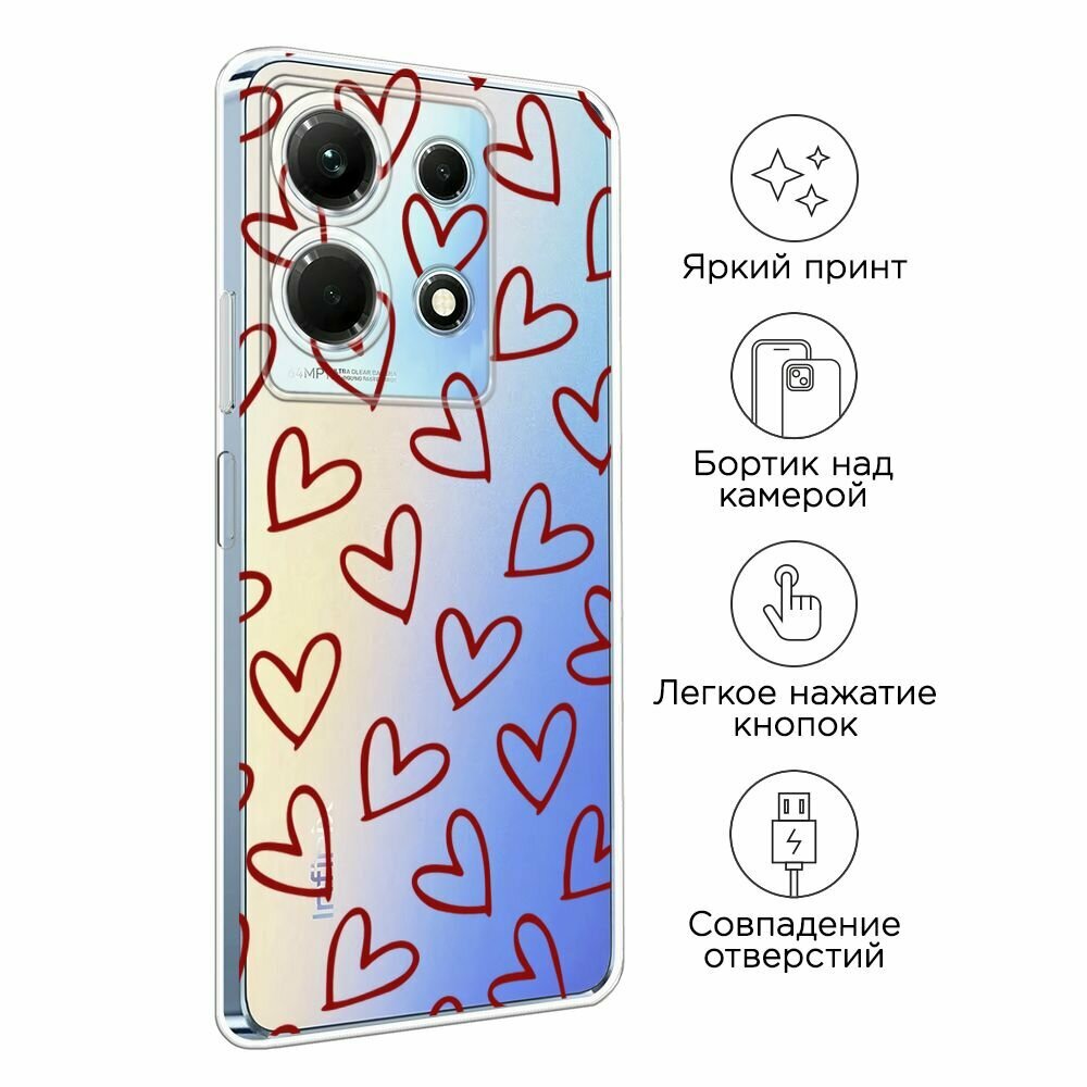 Чехол на Infinix Note 30 4G / Инфиникс Нот 30 4G с принтом "Little hearts doodles 2 - 14 февраля", прозрачный — фото 1