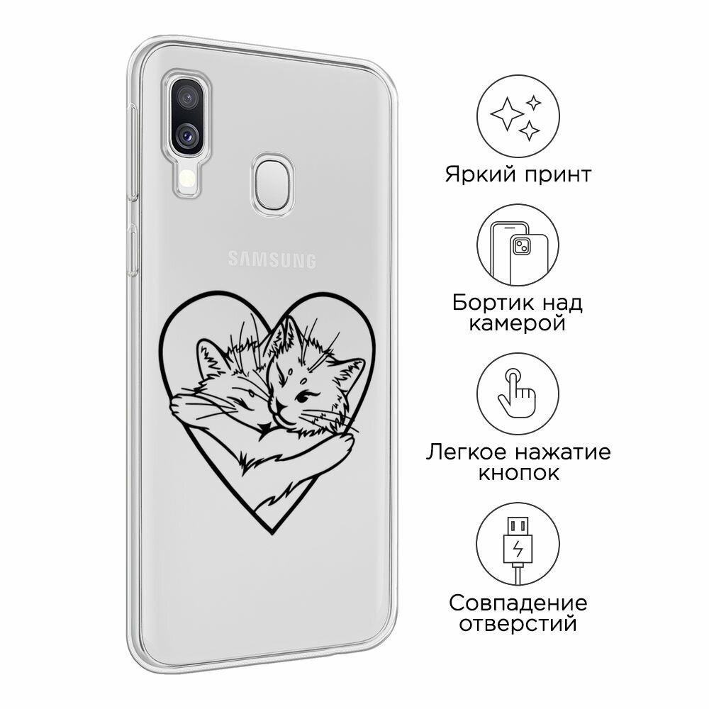 Чехол на Samsung Galaxy A40 / Самсунг Галакси А40 с принтом "Влюблённые котики рисунок 3 - 14 февраля", прозрачный — фото 1