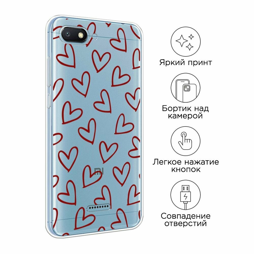 Чехол на Xiaomi Redmi 6A / Сяоми Редми 6А с принтом "Little hearts doodles 2 - 14 февраля", прозрачный — фото 1