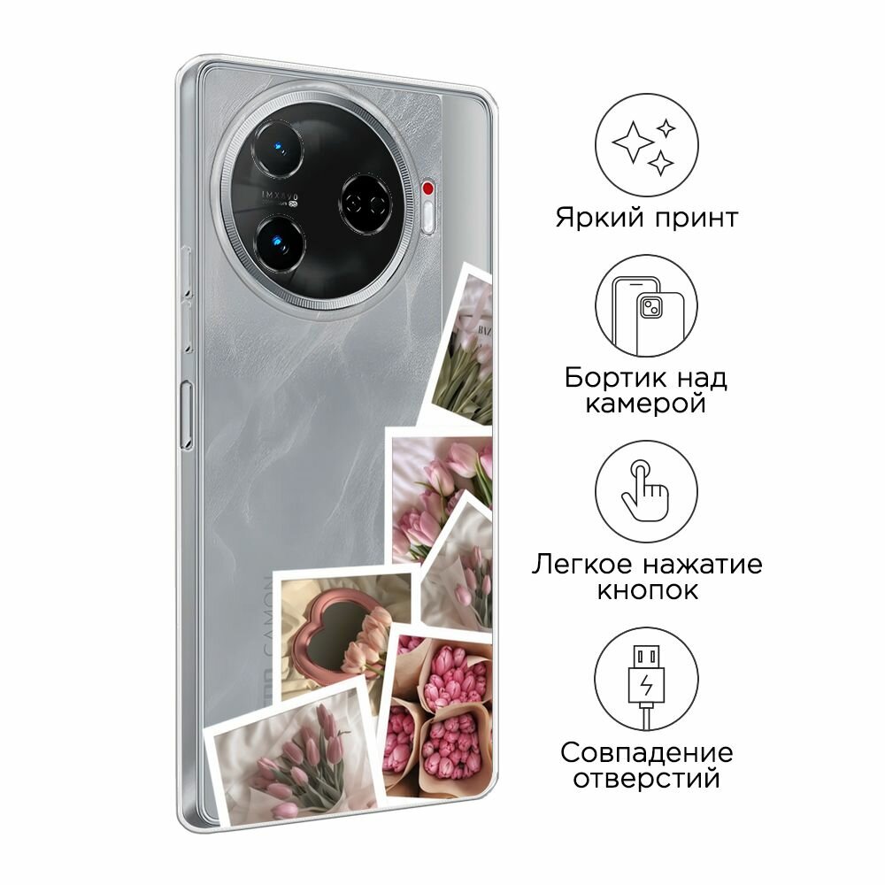 Чехол на Tecno Camon 30 Pro 5G / Текно Камон 30 Про 5G с принтом "Весенние фото - 8 марта", прозрачный — фото 1