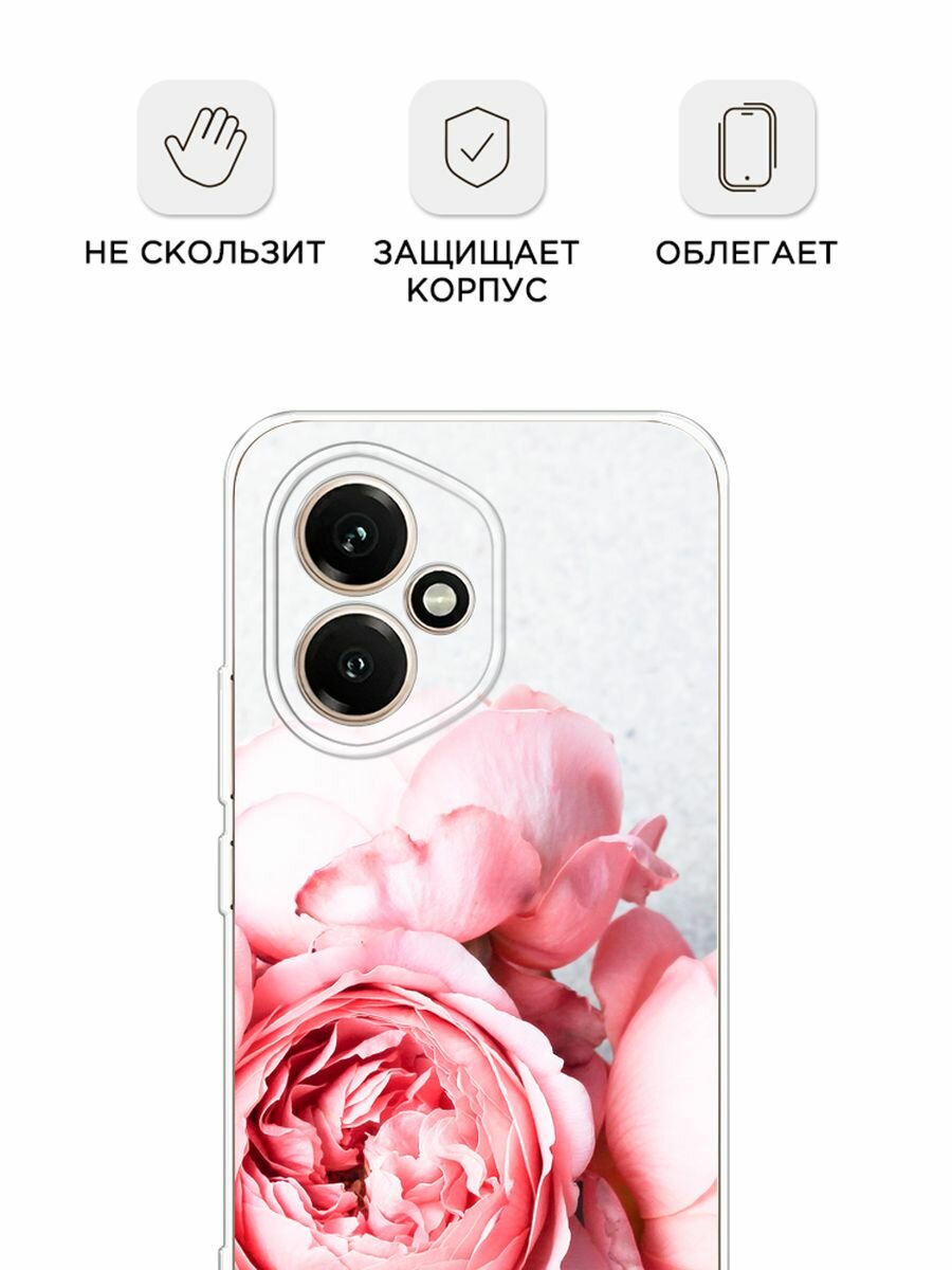 Силиконовый чехол на Honor 400 / Хонор 400 с принтом "Пионы на белом" — фото 1