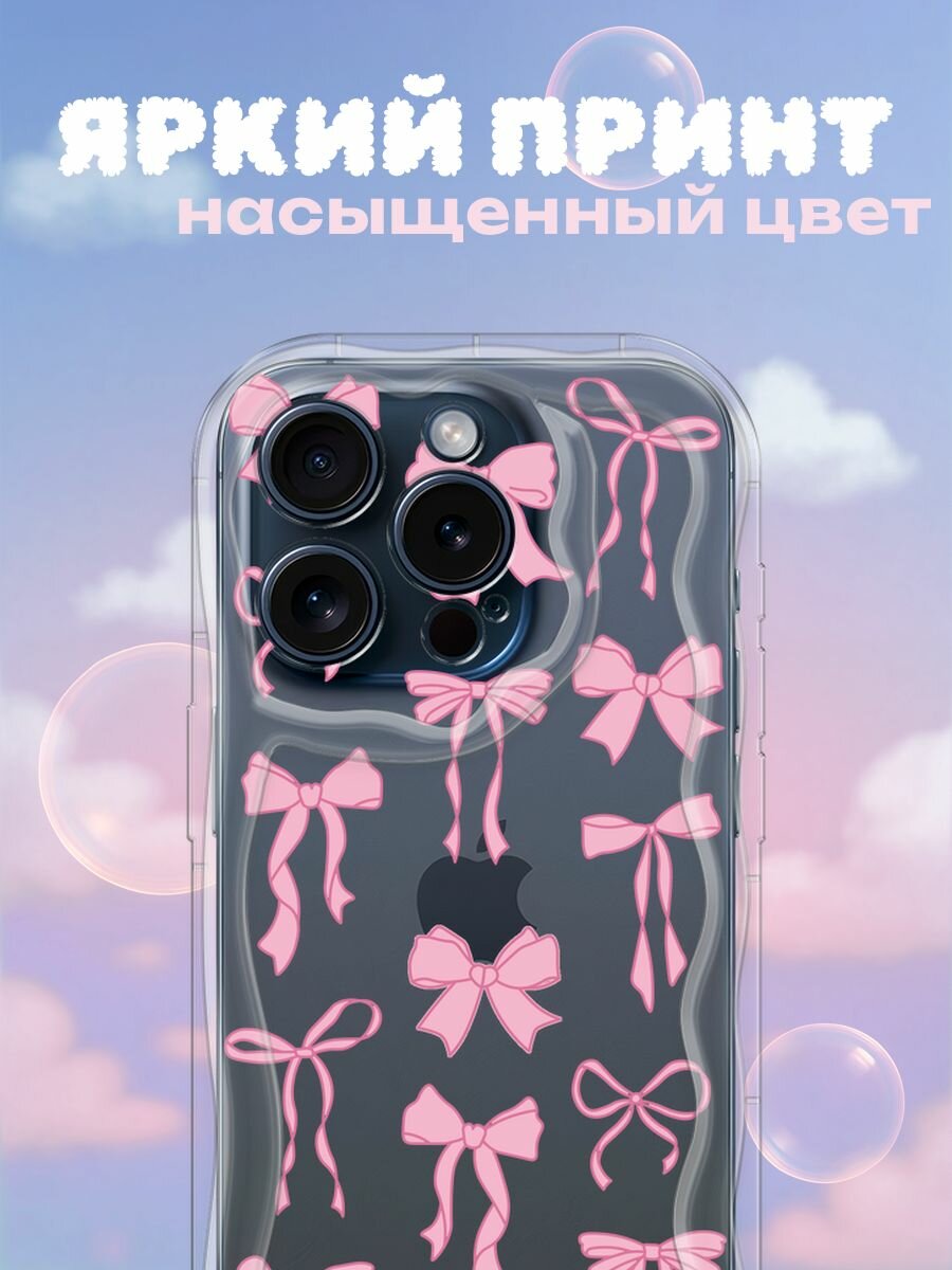 Чехол на Apple iPhone 15 Pro / Айфон 15 Про с принтом "Розовые бантики паттерн" — фото 1