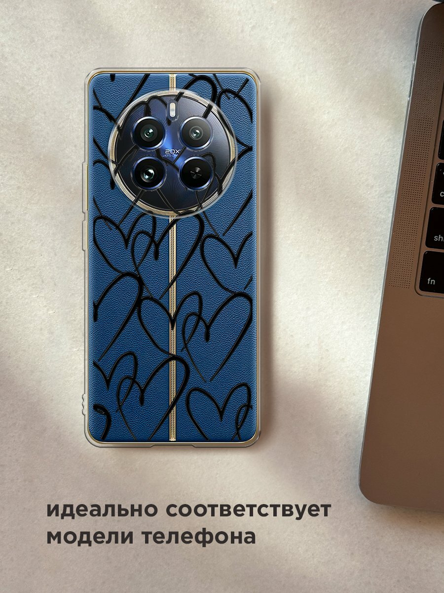 Чехол на Realme 12 Pro / Реалми 12 Про с принтом "Hearts doodle black 1" — фото 1