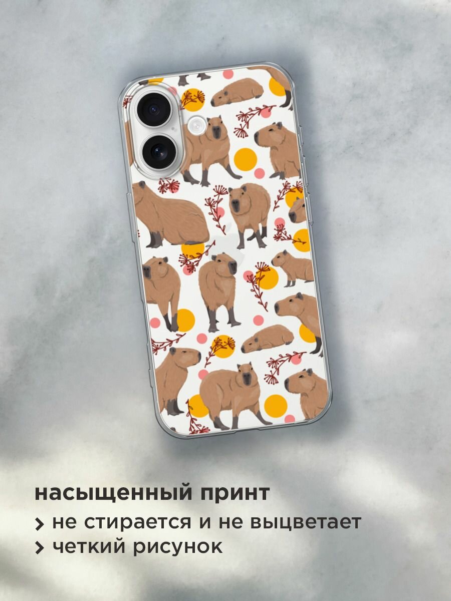 Чехол на Apple iPhone 17 / Айфон 17 с принтом "Капибара паттерн", прозрачный — фото 1