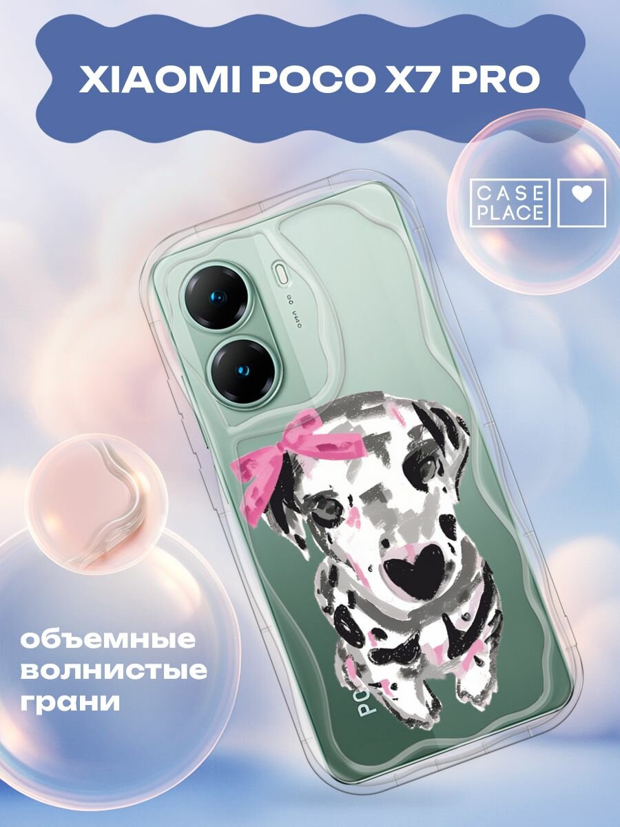 Чехол на Poco X7 Pro / Поко x7 pro с принтом "Далматинец с бантиком 3"