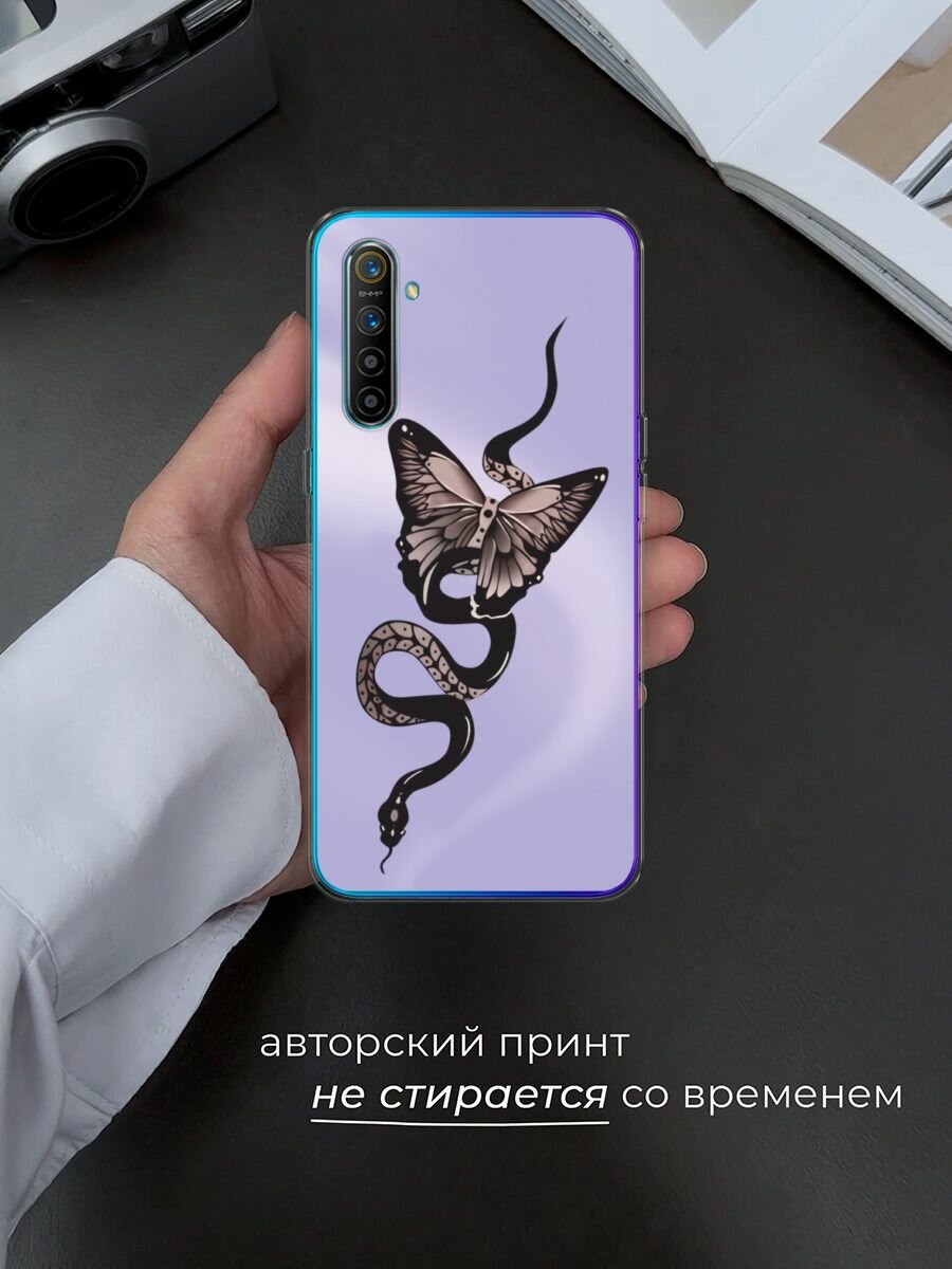 Силиконовый чехол на Realme XT / Реалми XT с принтом "Змеебабочка 1" — фото 1