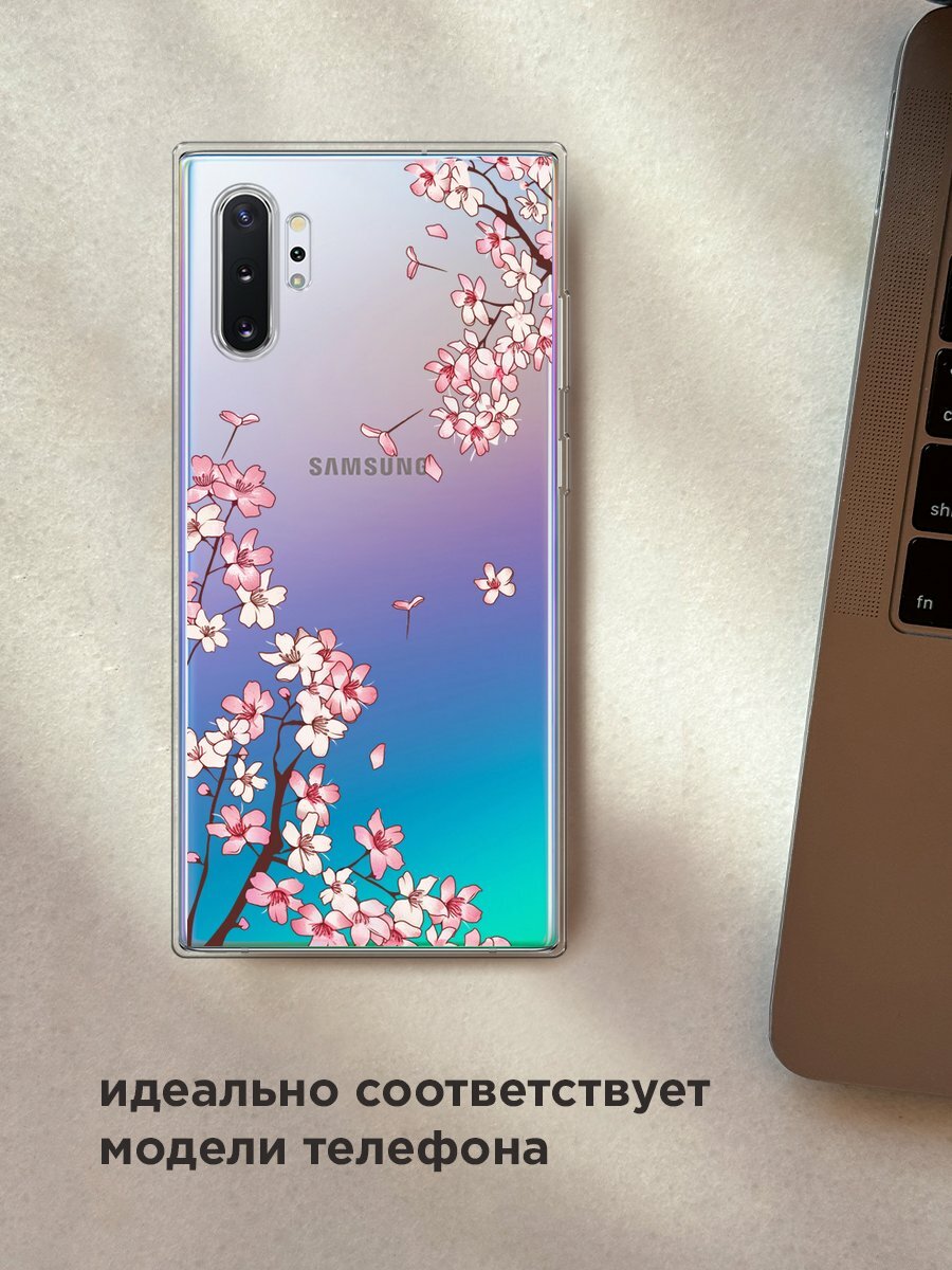 Чехол на Samsung Galaxy Note 10 + / Самсунг Гэлакси Нот 10 Плюс с принтом "Ветви сакуры 1", прозрачный — фото 1