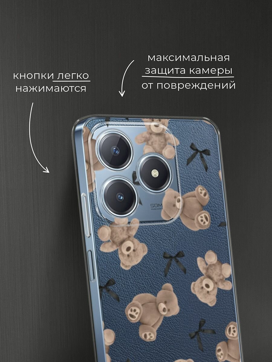 Чехол на Realme C63 / Реалми С63 с принтом "Плюшовые мишки 2", прозрачный — фото 1